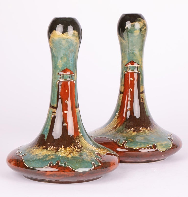 Thomas Forester Pair Art Nouveau Vases Painted with Lighthouses For ...