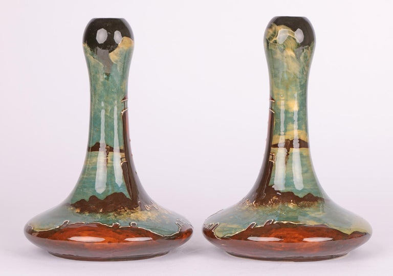 Thomas Forester Pair Art Nouveau Vases Painted with Lighthouses For ...