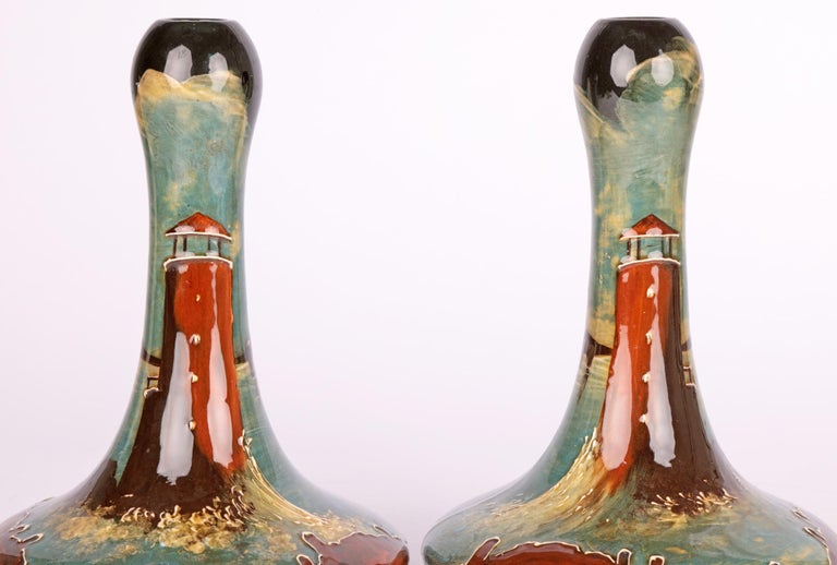 Thomas Forester Pair Art Nouveau Vases Painted with Lighthouses For ...