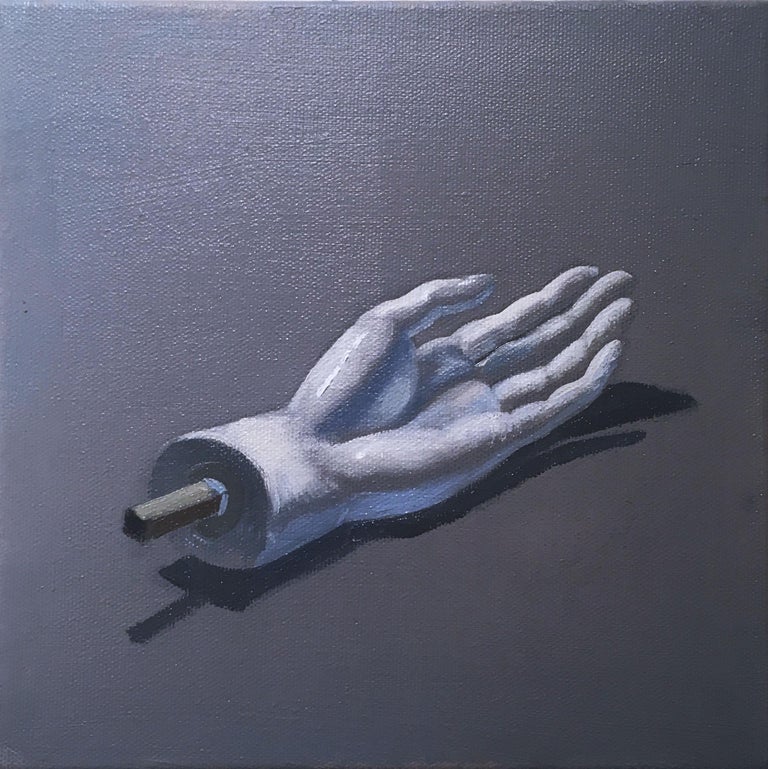 Thomas John Carlson - "Still Life (hand)" Oil on canvas, blue and gray ...