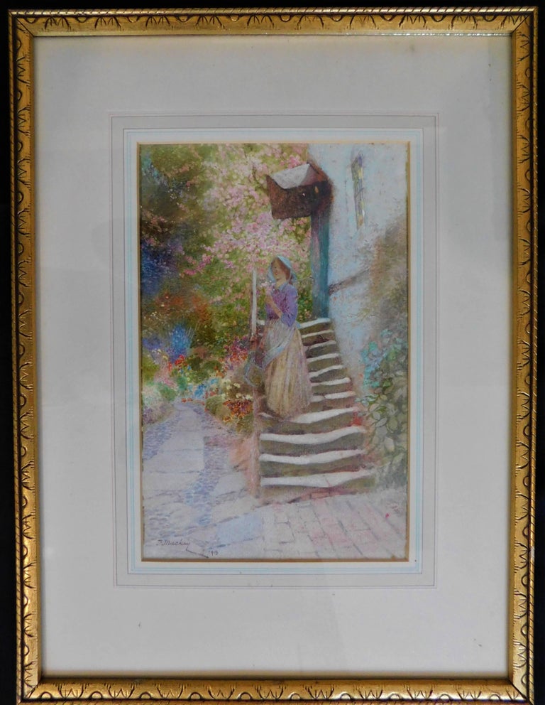 Thomas Mackay 1913 Watercolor Painting "Woman on Stairs" For Sale at ...