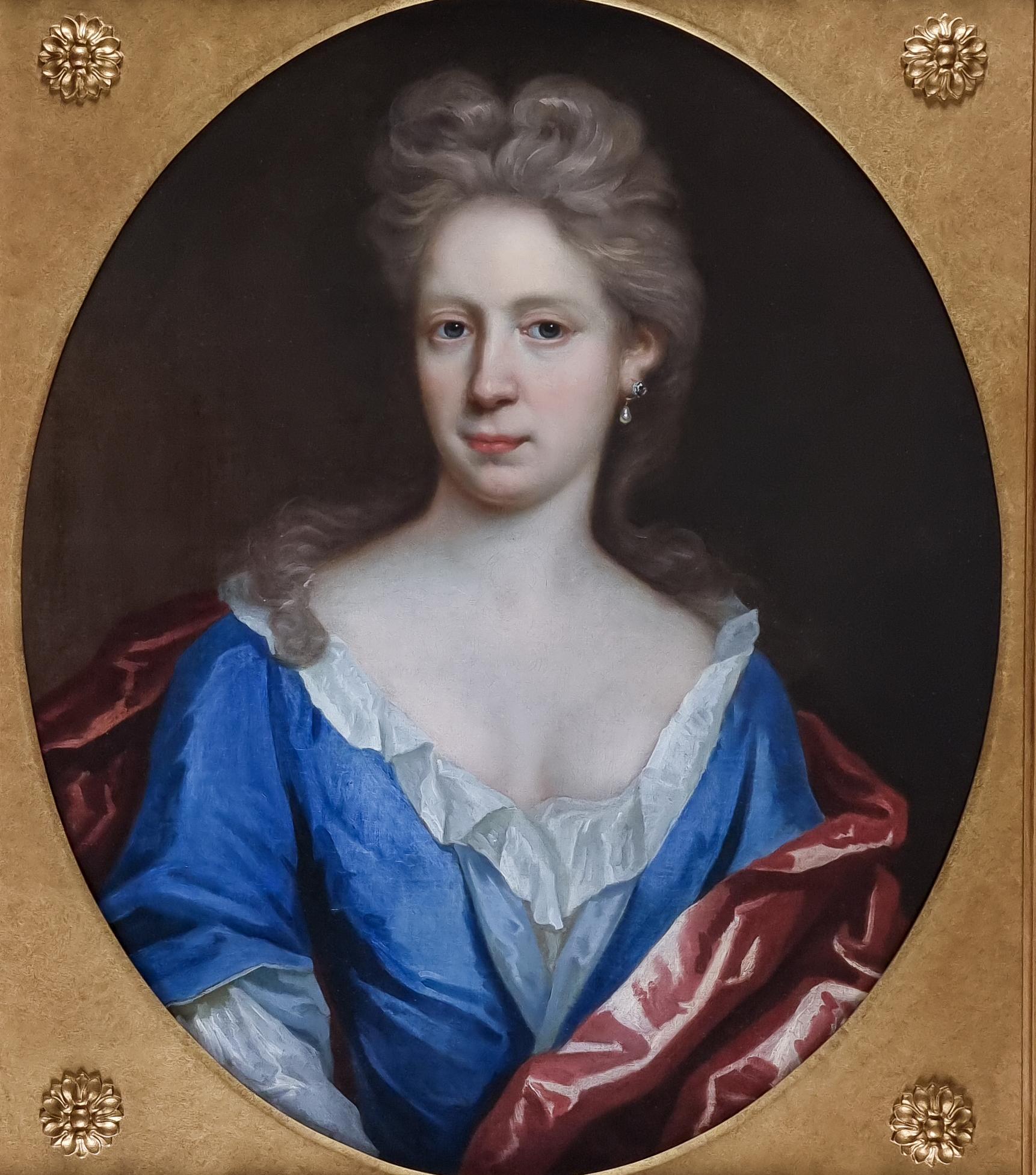 Thomas Murray - Portrait of a Lady in Blue Silk Dress and Crimson ...