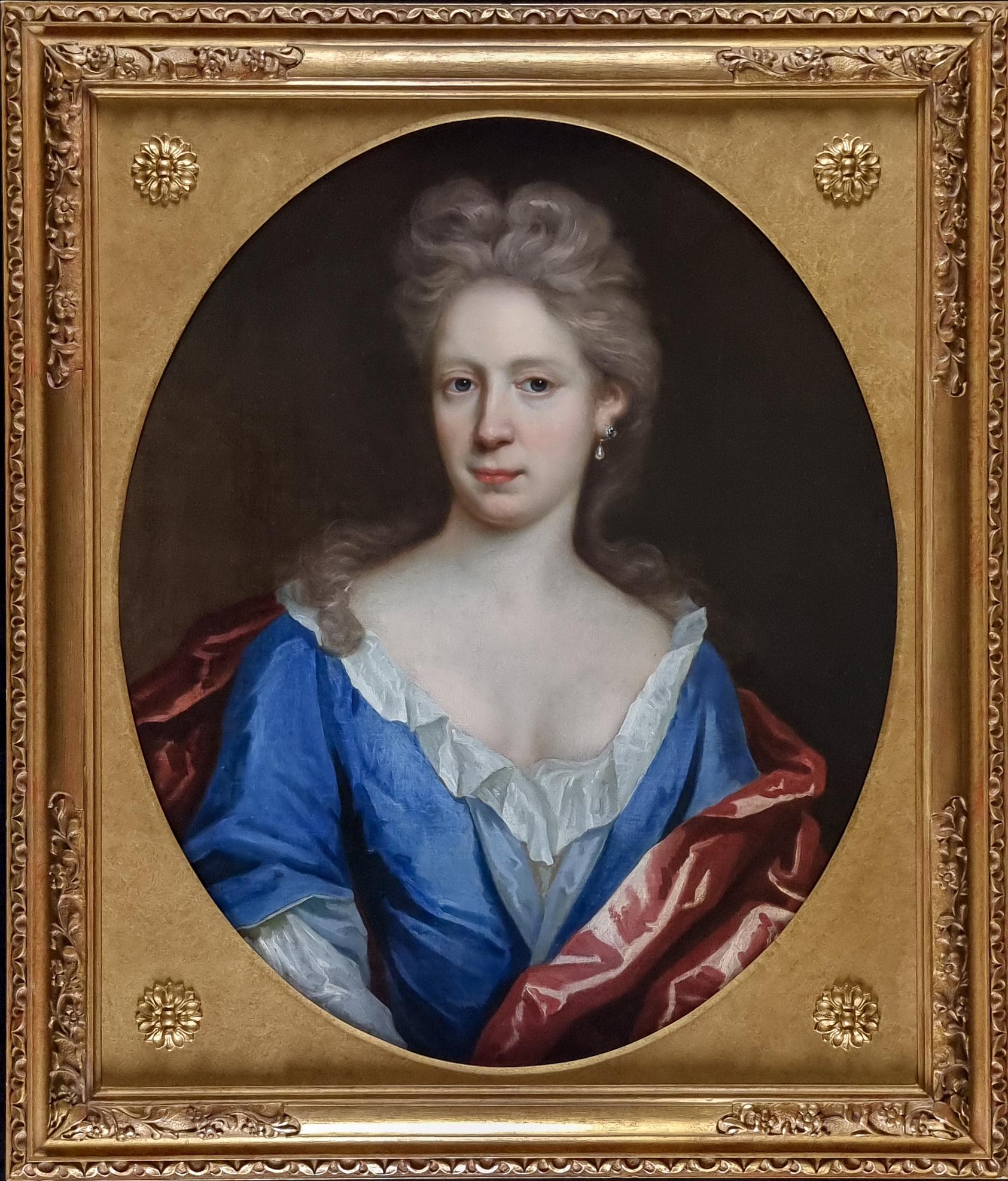 Thomas Murray - Portrait of a Lady in Blue Silk Dress and Crimson ...
