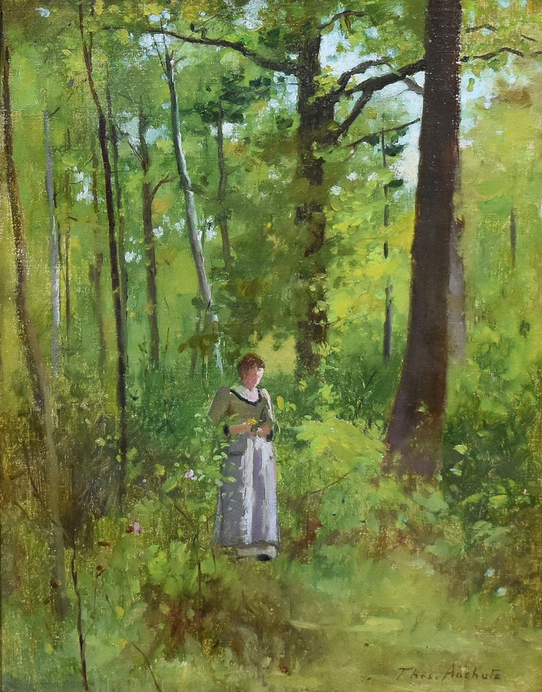 Thomas P Anshutz - Antique American Impressionist Forest Interior with ...