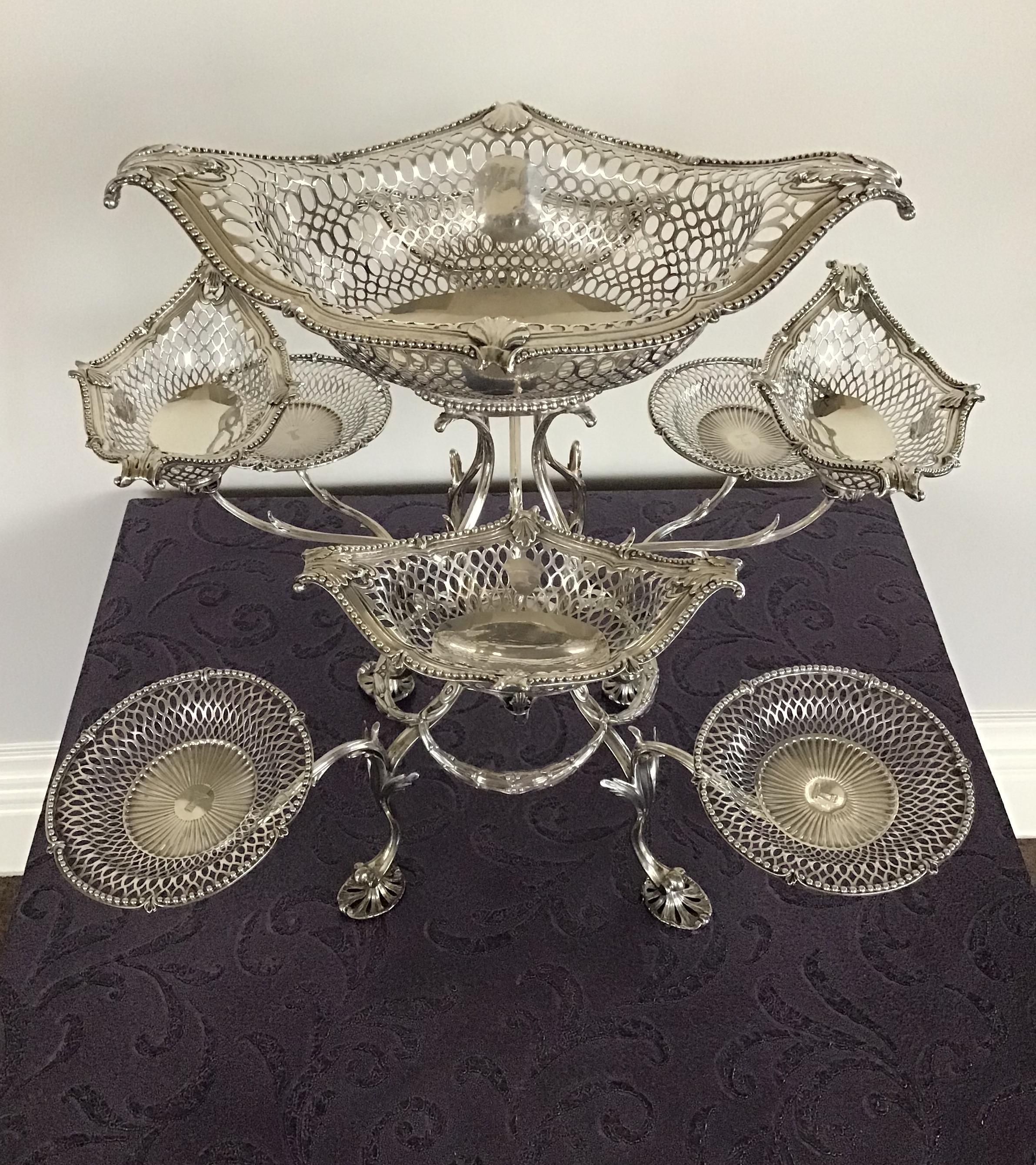 Thomas Pitts Sterling Silver Epergne Nine Baskets London, circa 1773 ...