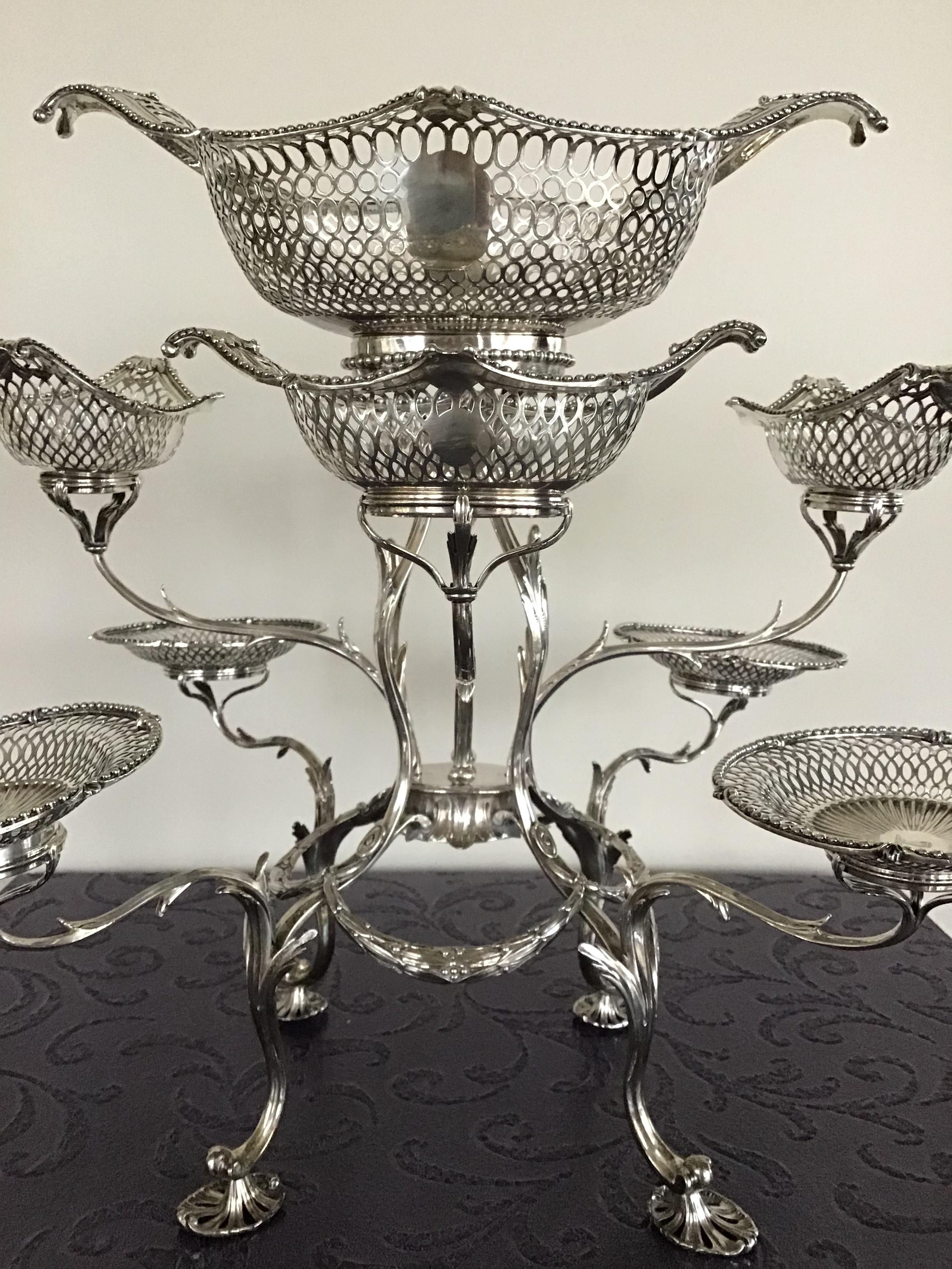Thomas Pitts Sterling Silver Epergne Nine Baskets London, circa 1773 ...