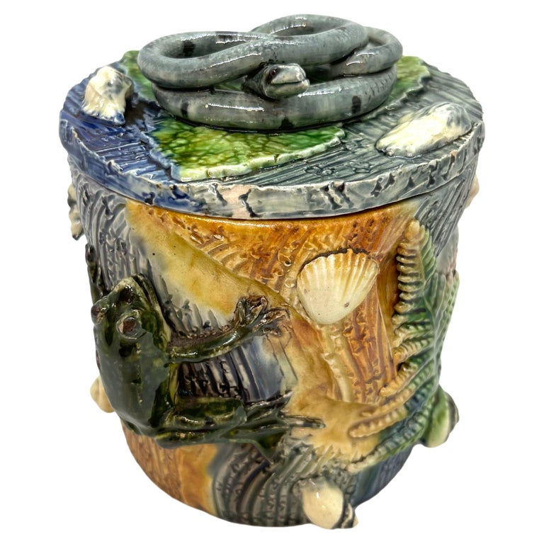 Thomas Sergent Majolica Palissy Ware Humidor with Coiled Snake on Lid ...