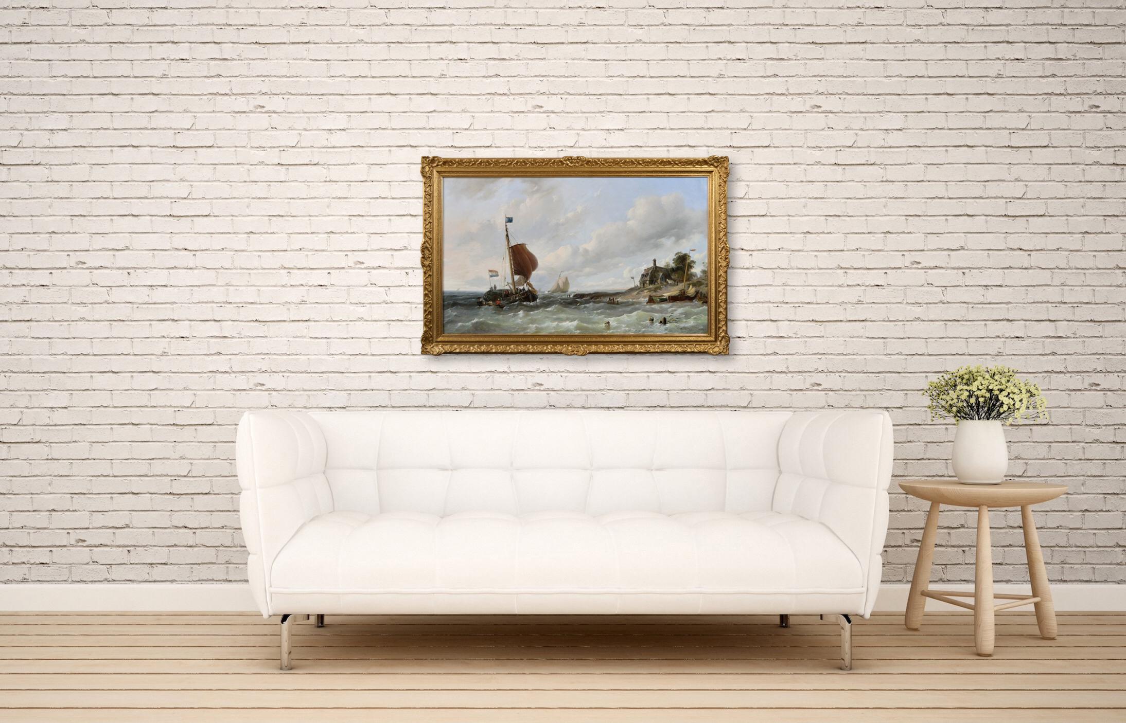 Thomas Sewell Robins - 19th Century seascape oil painting of ships off ...