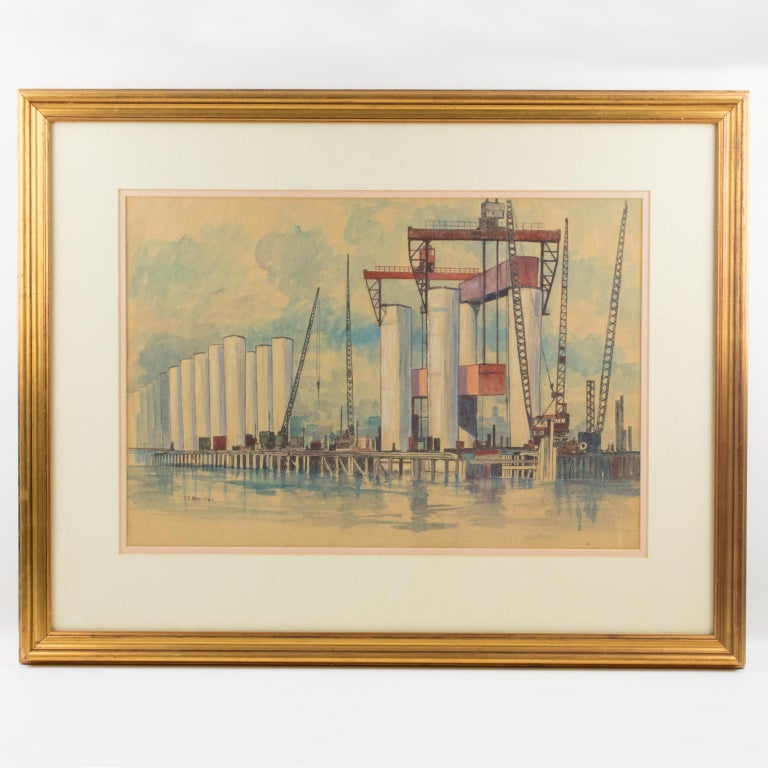 Thomas Symington Halliday - Industrial Bridge Construction Seascape ...