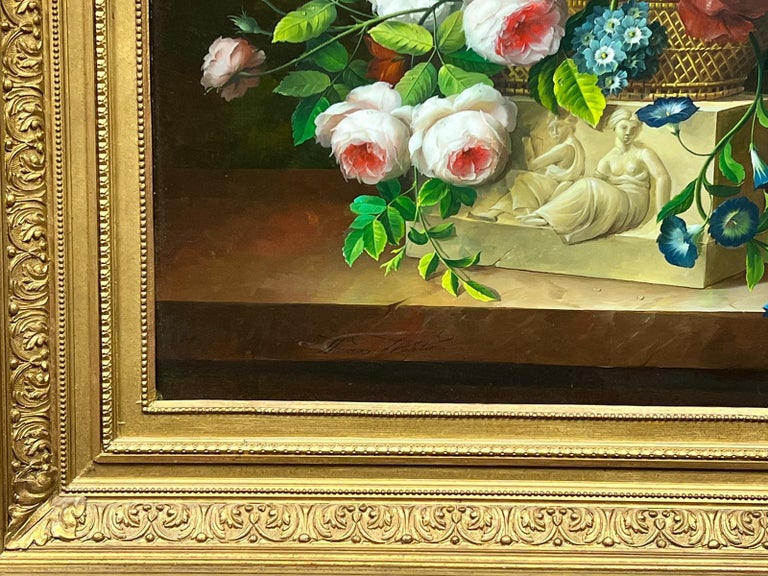 Thomas Webster - Fine Large Scale Classical Still Life Floral Display Signed British Oil ...