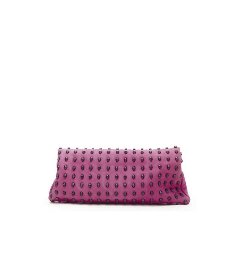 THOMAS WYLDE pink suede ruthenium skull studded foldover crossbody ...
