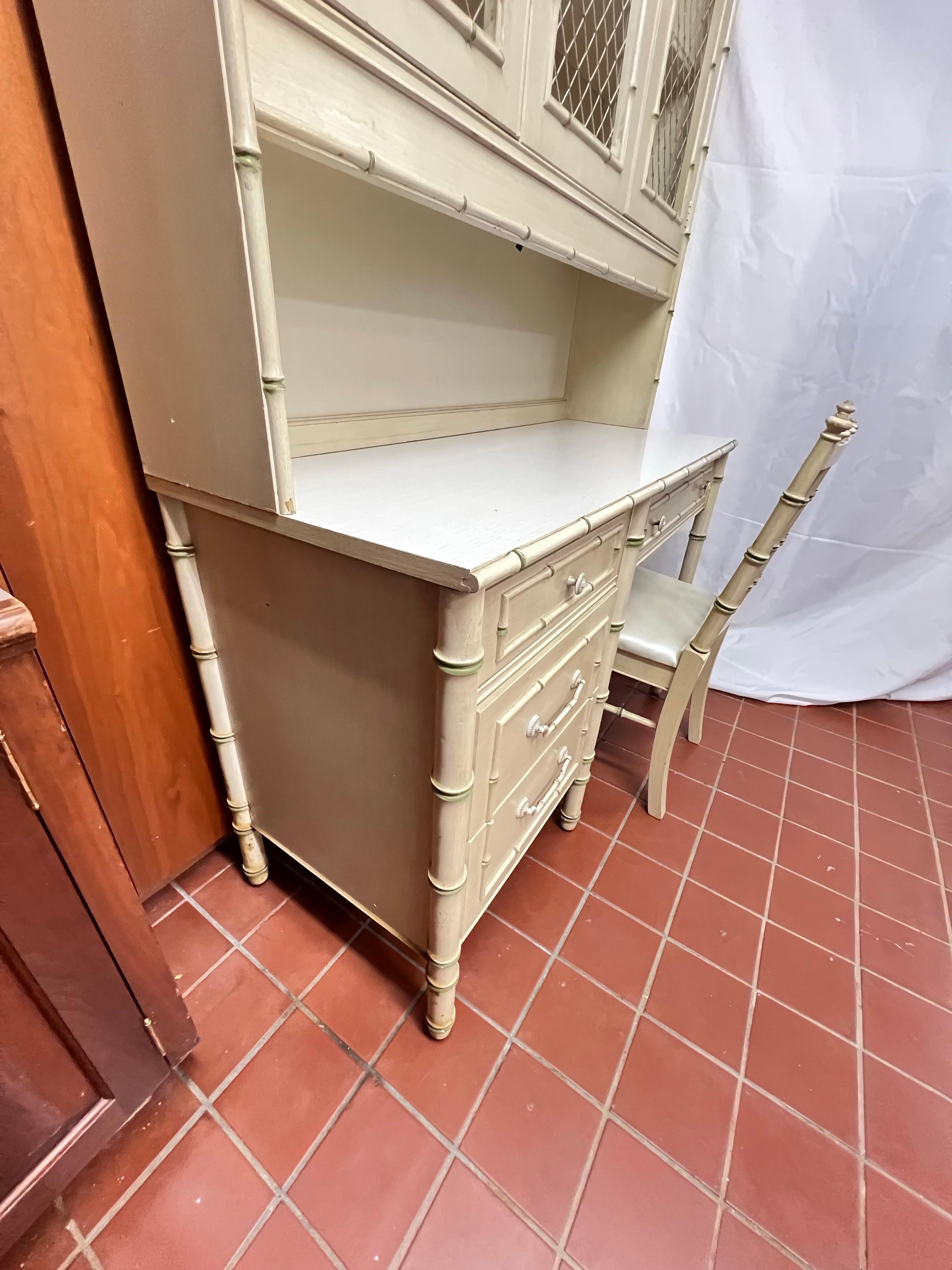 Thomasville Allegro Faux Bamboo Desk with Bookcase Hutch Top and chair ...