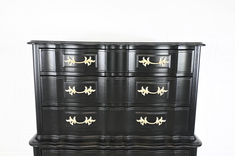 Thomasville Black Lacquered French Provincial Highboy Dresser For Sale ...