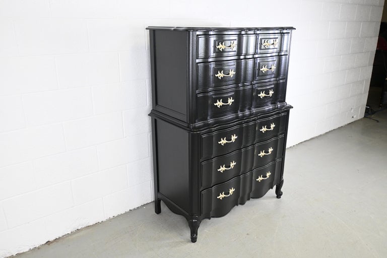 Thomasville Black Lacquered French Provincial Highboy Dresser For Sale ...