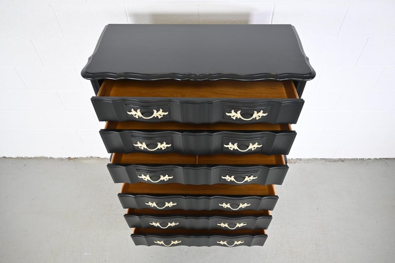 Thomasville Black Lacquered French Provincial Highboy Dresser For Sale ...