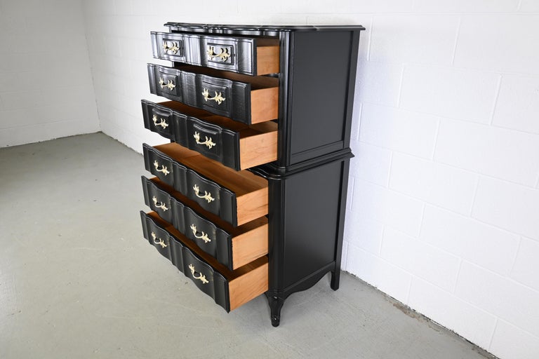 Thomasville Black Lacquered French Provincial Highboy Dresser For Sale ...