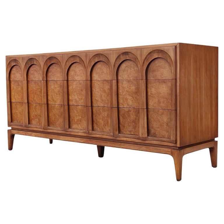 Thomasville Sculptural 'Acrhed' Triple or 9 Drawer Dresser Walnut and ...