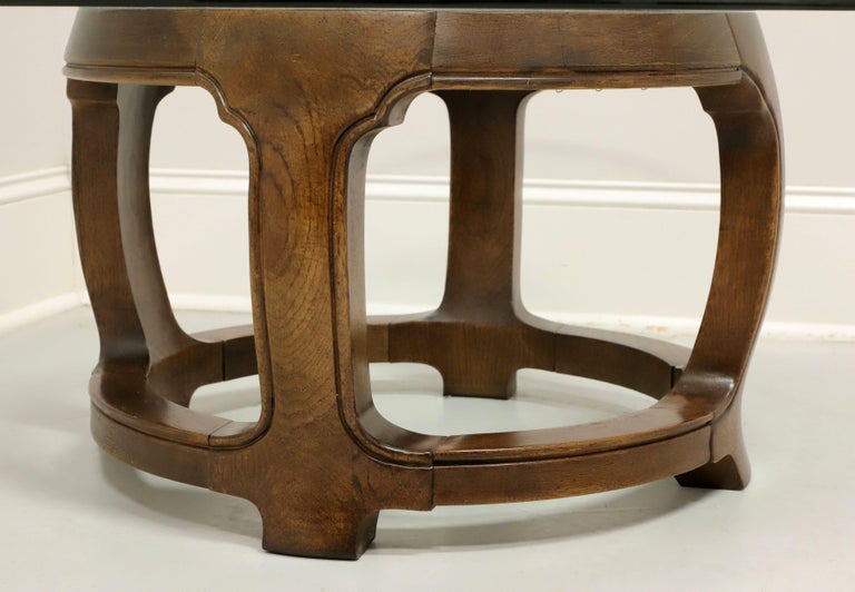 THOMASVILLE Walnut Asian Round Glass Top Coffee Cocktail Table For Sale ...