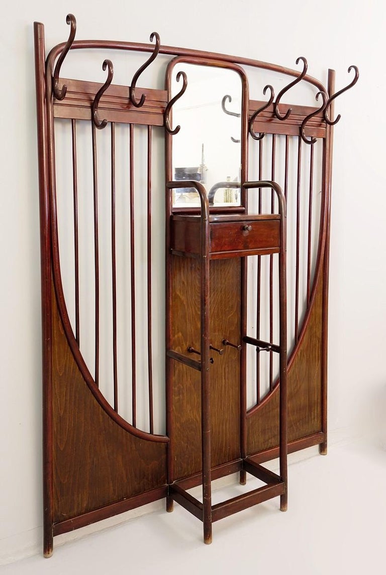 Thonet Art Nouveau Wall Mounted Coat Rack Model 6 Mahogany Stained ...