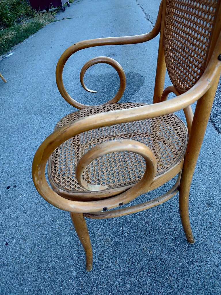 Thonet Model 17 Tall Back Caned Bentwood Armchairs Set of 4 For Sale at 1stDibs