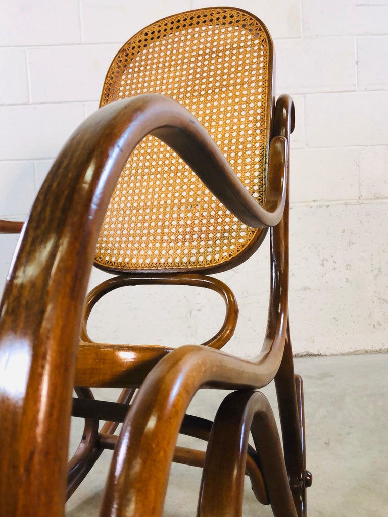 Thonet Style Beechwood and Cane Rocking Chair at 1stDibs