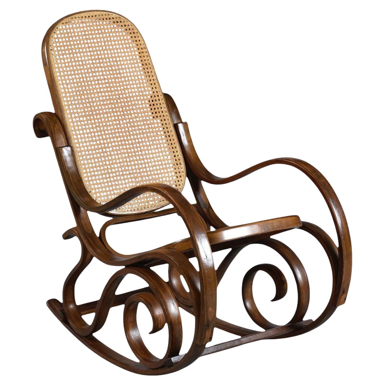 Thonet Style Curved Bentwood Rocking Chair With Caning at 1stDibs