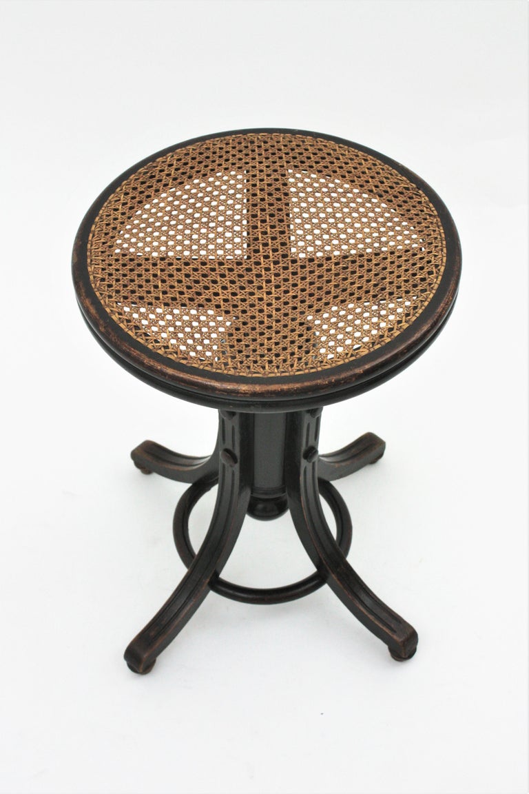 Thonet Style Revolving Stool with Cane Seat For Sale at 1stDibs