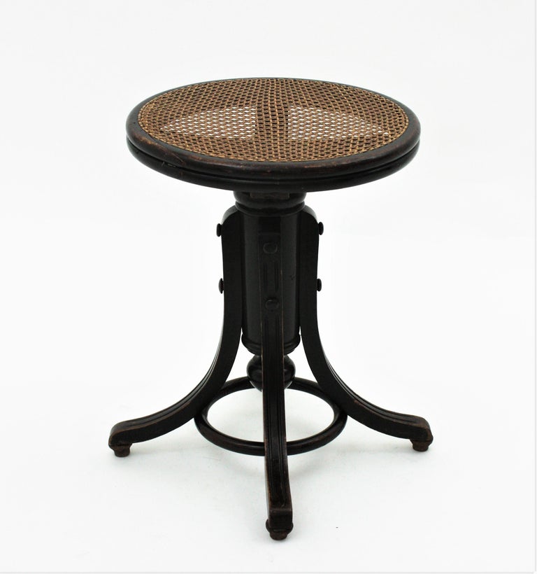 Thonet Style Revolving Stool with Cane Seat For Sale at 1stDibs