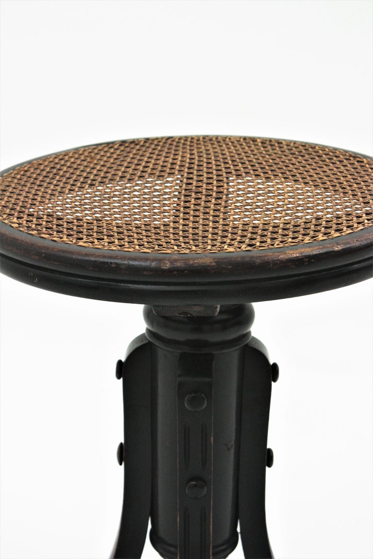Thonet Style Revolving Stool with Cane Seat For Sale at 1stDibs