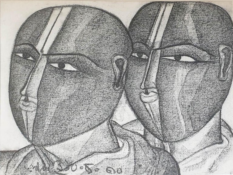 Thota Vaikuntam - Pandits, Charcoal on Canvas by Modern Artist Thota ...