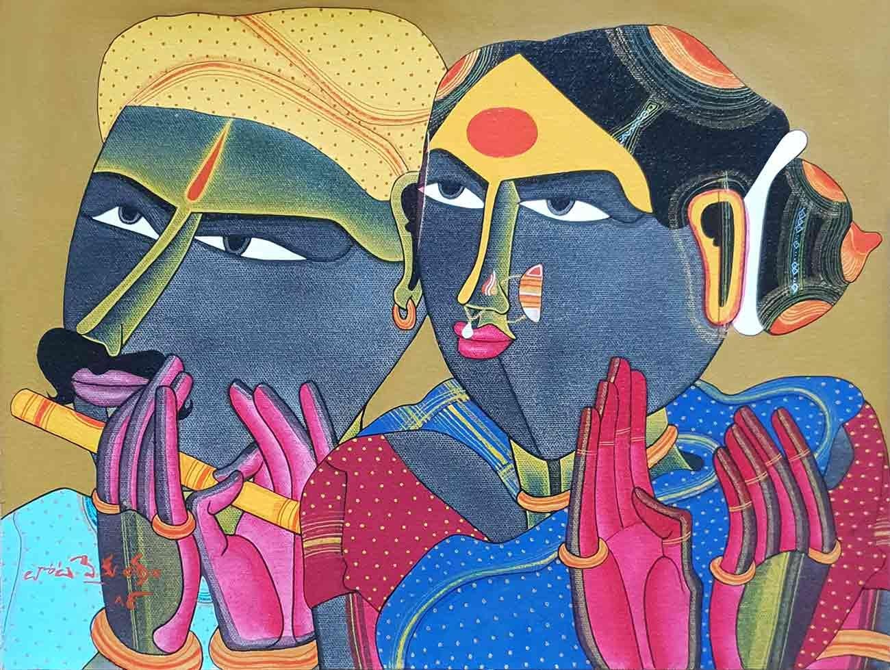 Thota Vaikuntam - Telengana Couple, South Indian, Acrylic on Canvas ...