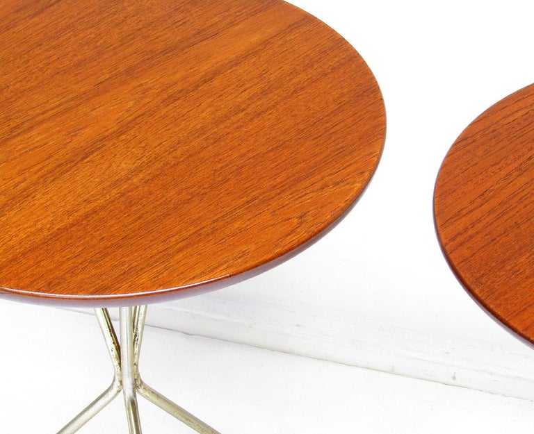 Three 1950s Swedish Round Atomic Side Tables in Teak and Brass by ...