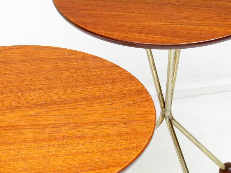 Three 1950s Swedish Round Atomic Side Tables in Teak and Brass by ...