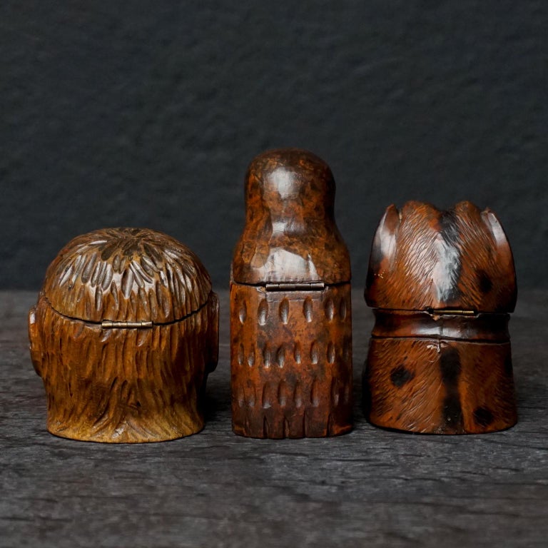 Three 19th Century Black Forest Carved Walnut Inkwells Monkey ...