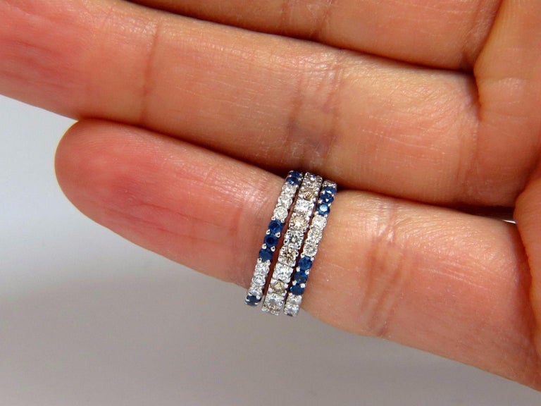 Three 3.20ct stackable natural blue sapphires and fancy color diamonds ...
