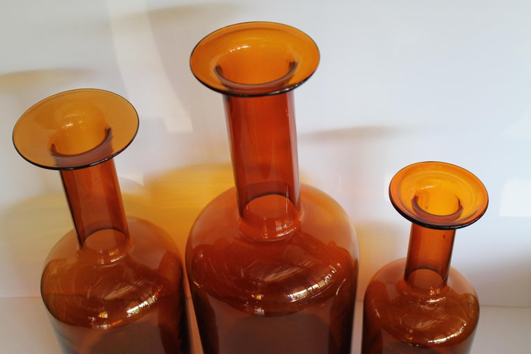 Three Amber Bottles by Otto Bauer for Holmegaard, Denmark For Sale at ...