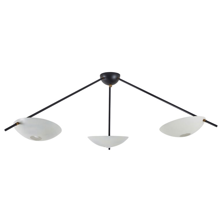 Three-Arm Italian Flush Mount Ceiling Light at 1stDibs