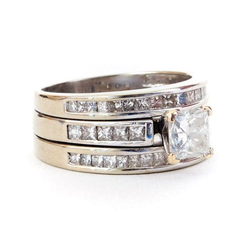Customizable Three Band Princess Cut Diamond Engagement Ring, Bridal ...