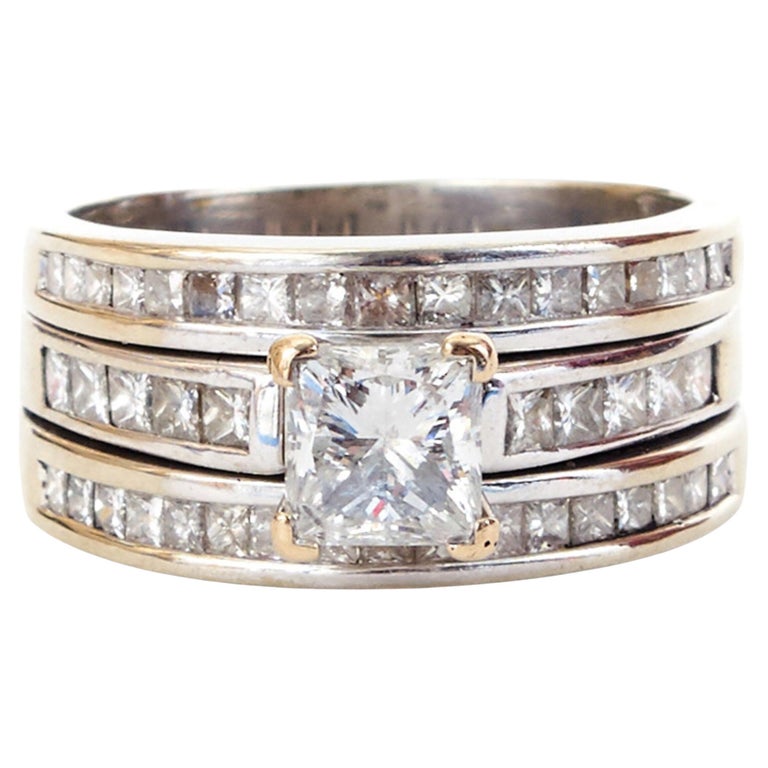 Customizable Three Band Princess Cut Diamond Engagement Ring, Bridal ...