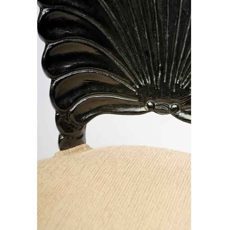 Three Black Lacquered Italian Venetian Grotto Shell Back Swivel Bar ...