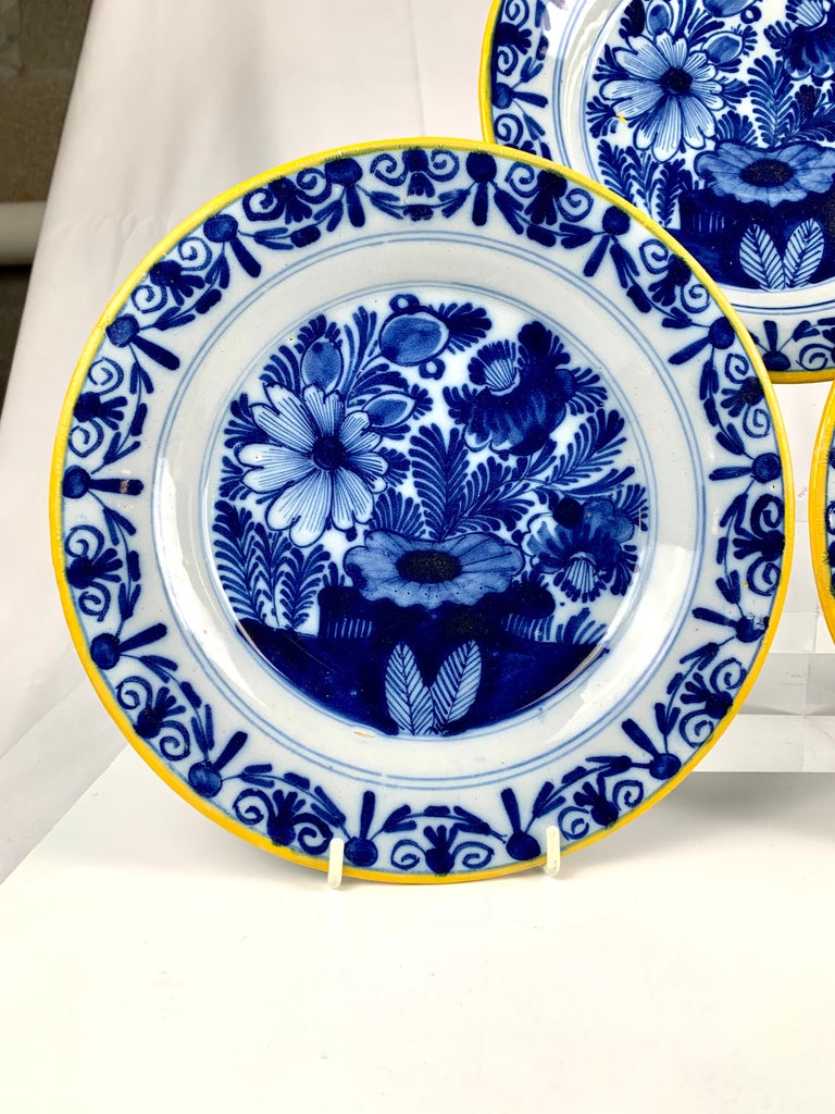 Three Blue and White Delft Plates Hand Painted 18th Century Netherlands ...