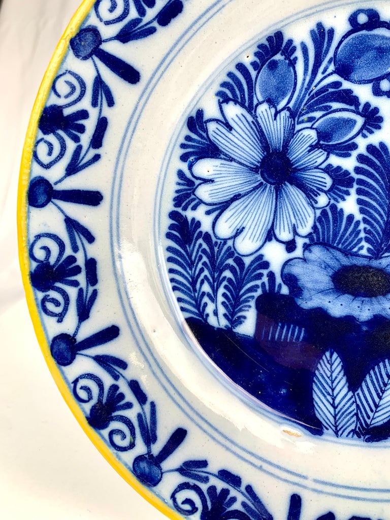 Three Blue and White Delft Plates Hand Painted 18th Century Netherlands ...