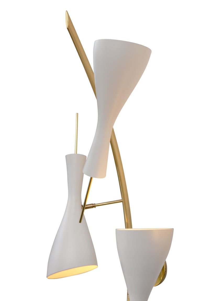 Italian Brass and White Metal Shade Mid-century Style Sconces For Sale ...