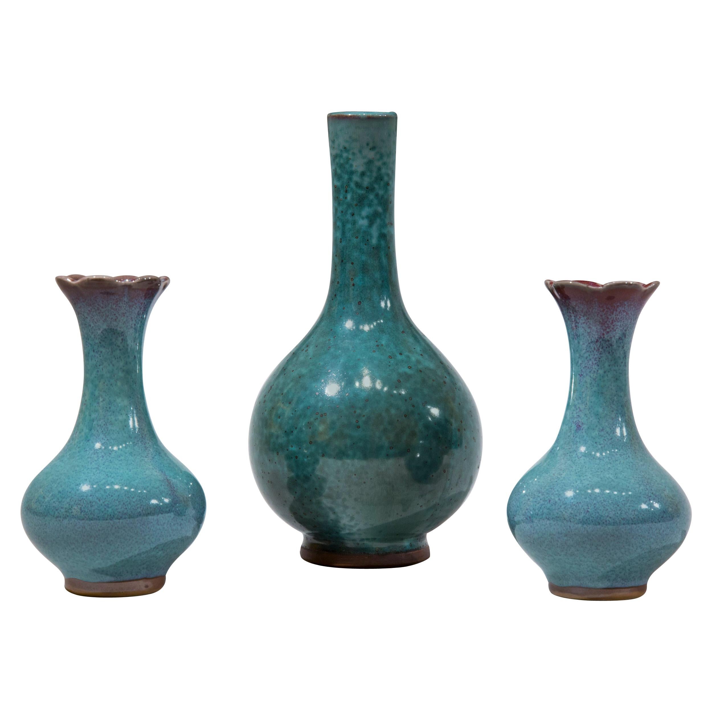 Chinese Turquoise Glazed Floral Rouleau Shape Vase with Zhuanshu Script ...