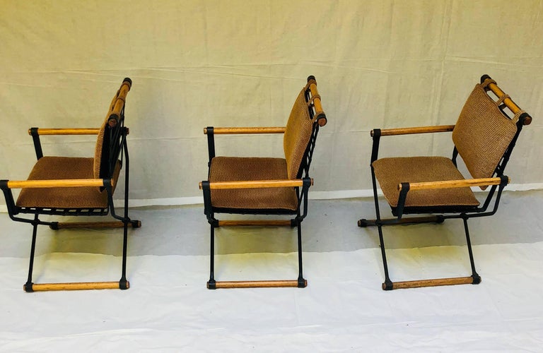 Three Cleo Baldon Wrought Iron Campaign Armchairs for Terra, circa 1965 ...