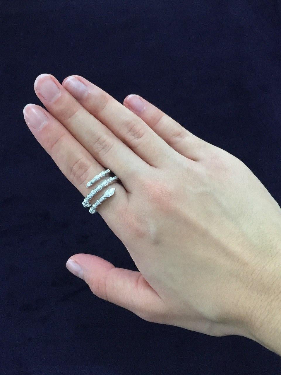 Three-coil white diamond stylized snake ring in 18kt white gold For ...