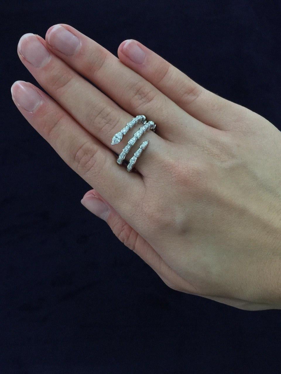 Three-coil white diamond stylized snake ring in 18kt white gold For ...