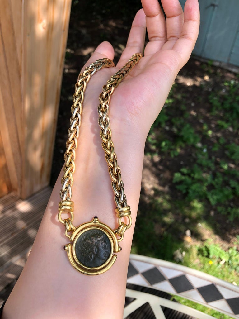 Three-Color 18 Karat Gold, Ruby, Sapphire, and Ancient Greek Coin ...