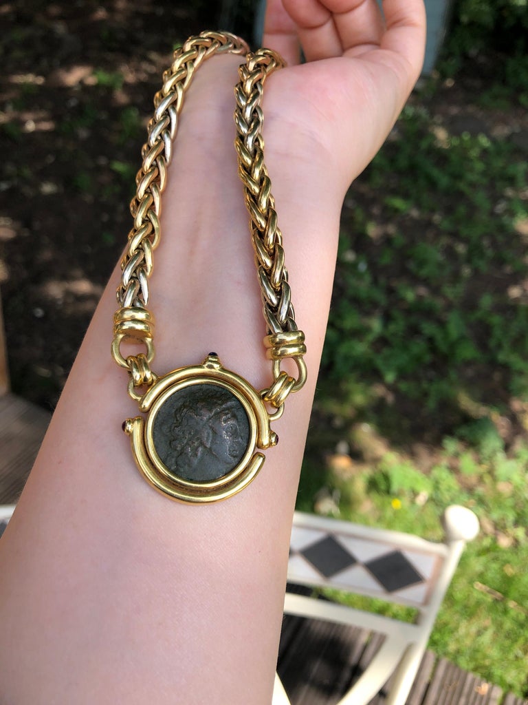 Three-Color 18 Karat Gold, Ruby, Sapphire, and Ancient Greek Coin ...