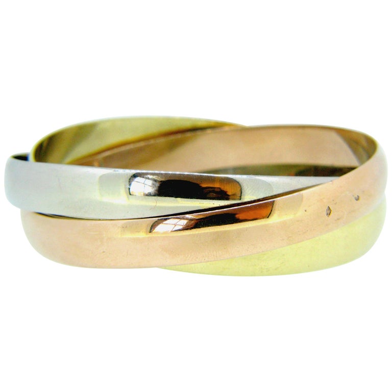 Three-Color Gold Rolling Bangle, 18kt Gold For Sale at 1stDibs